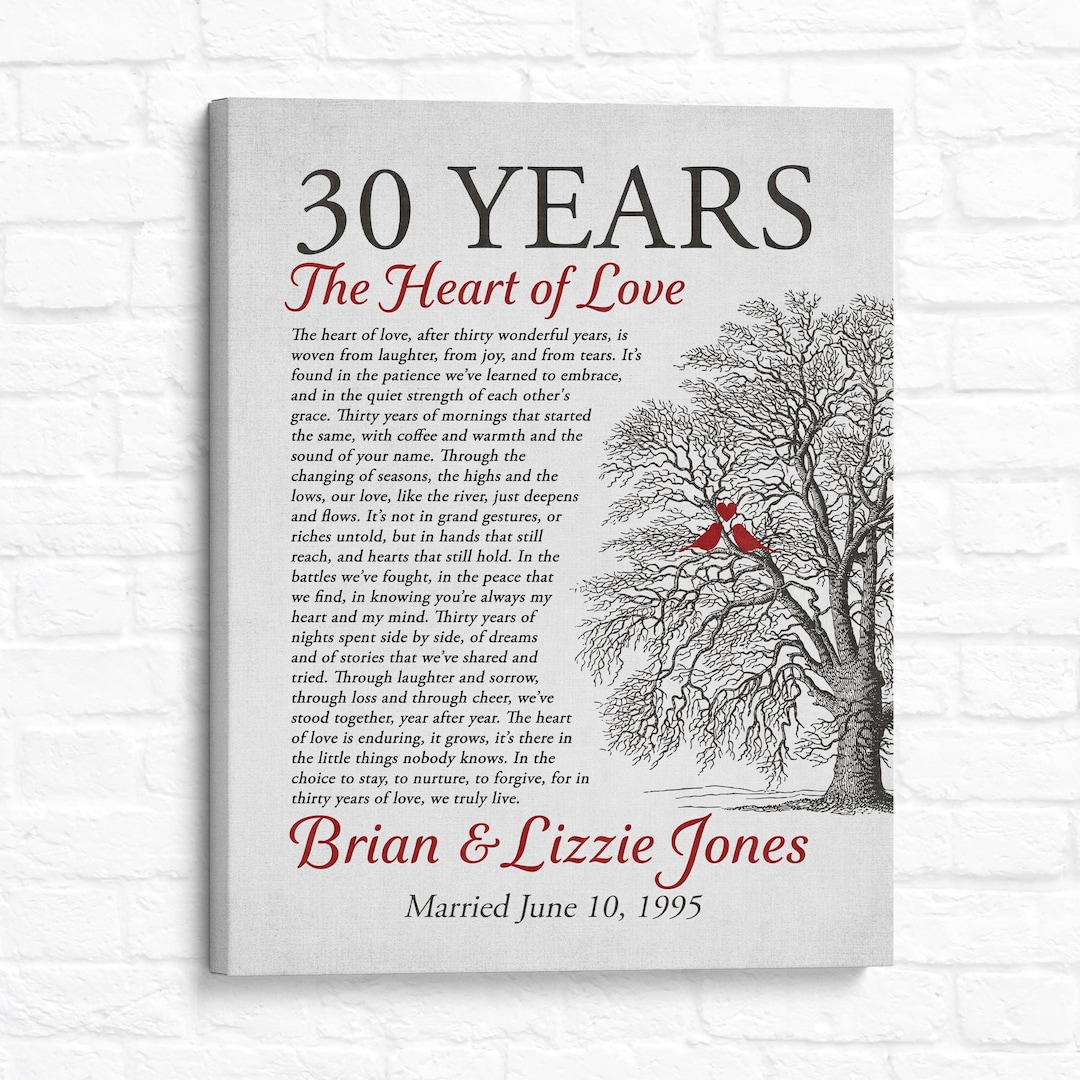 30TH ANNIVERSARY GIFT - Personalized Tree With Love Birds and Poetry ...
