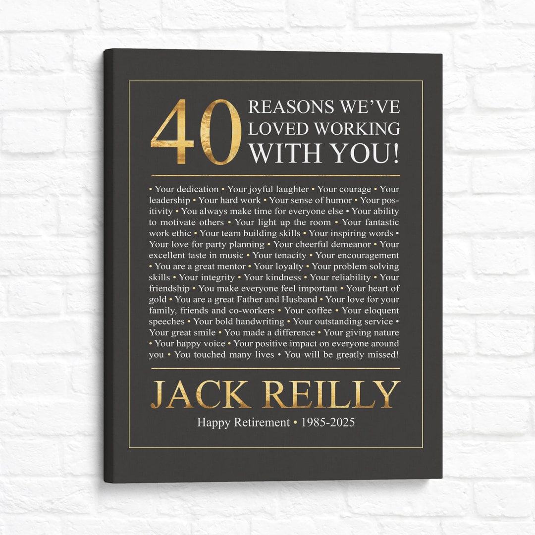 Retirement Gift for Men, Personalized Retirement Canvas, 40 Reasons We ...