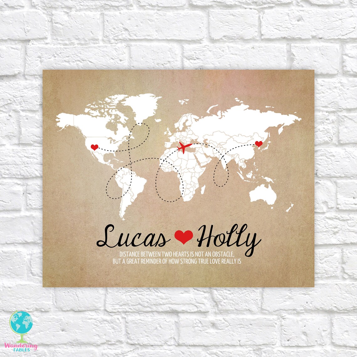 Long Distance World Map Rustic Wedding Gift Art Print - Etsy Australia