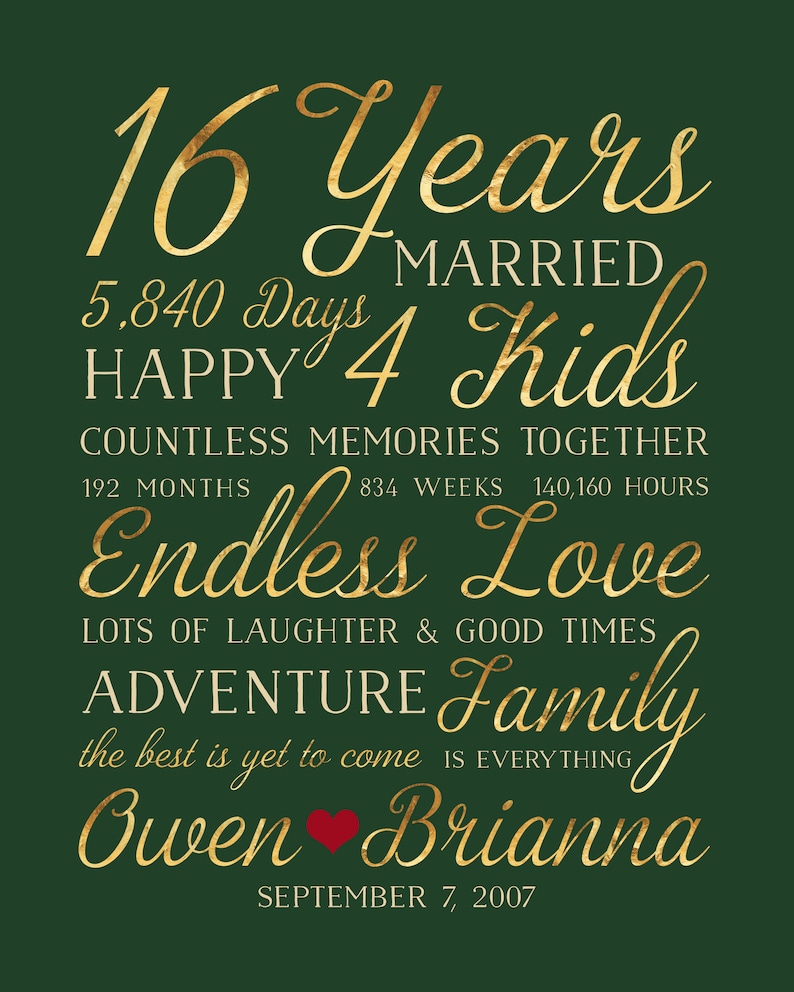 Personalized 16th Anniversary Canvas Print, Marriage Milestone Gift - Etsy