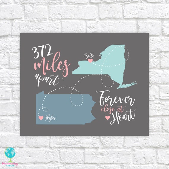 Long Distance Friends Custom Map Art for Best Friends Moving - Etsy