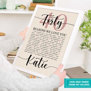 40th Birthday Print With Reasons We Love You - Gift for Women or Men ...