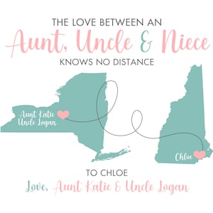 Personalized Niece Map Art Print: Aunt & Uncle Gift - Etsy