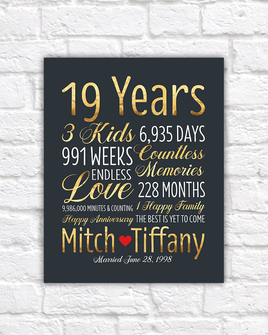 Personalized Wedding Anniversary Gift 19th Anniversary 19 Years 