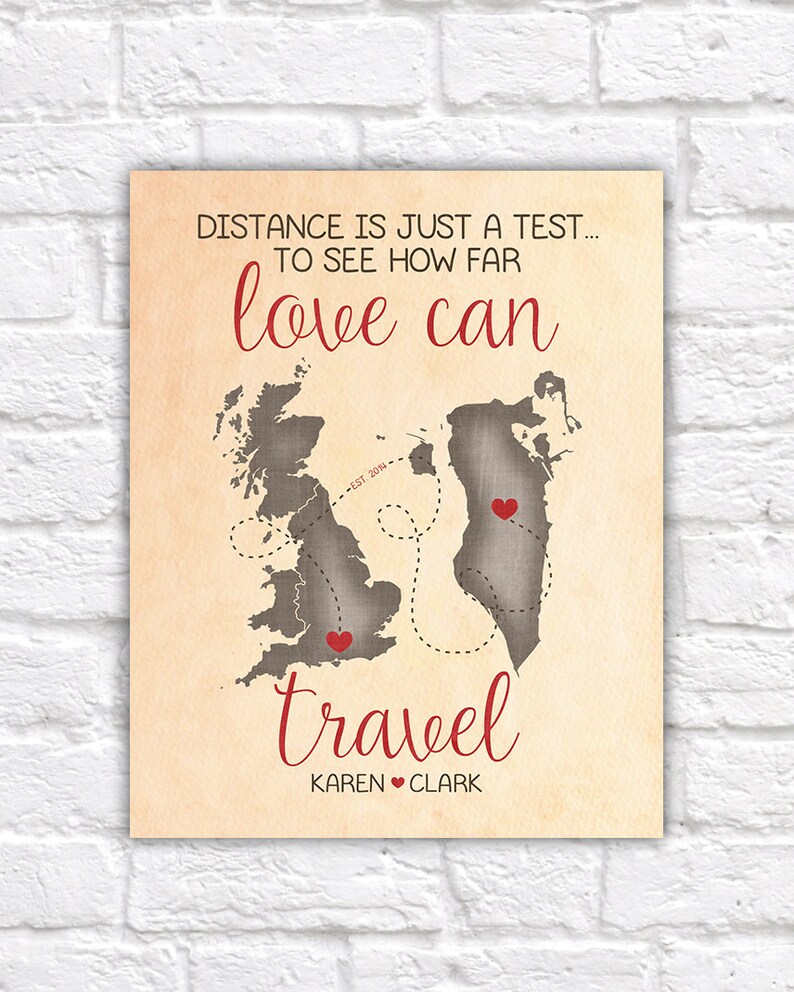 Long Distance Poster Maps Two Countries Love Gift Fiance | Etsy
