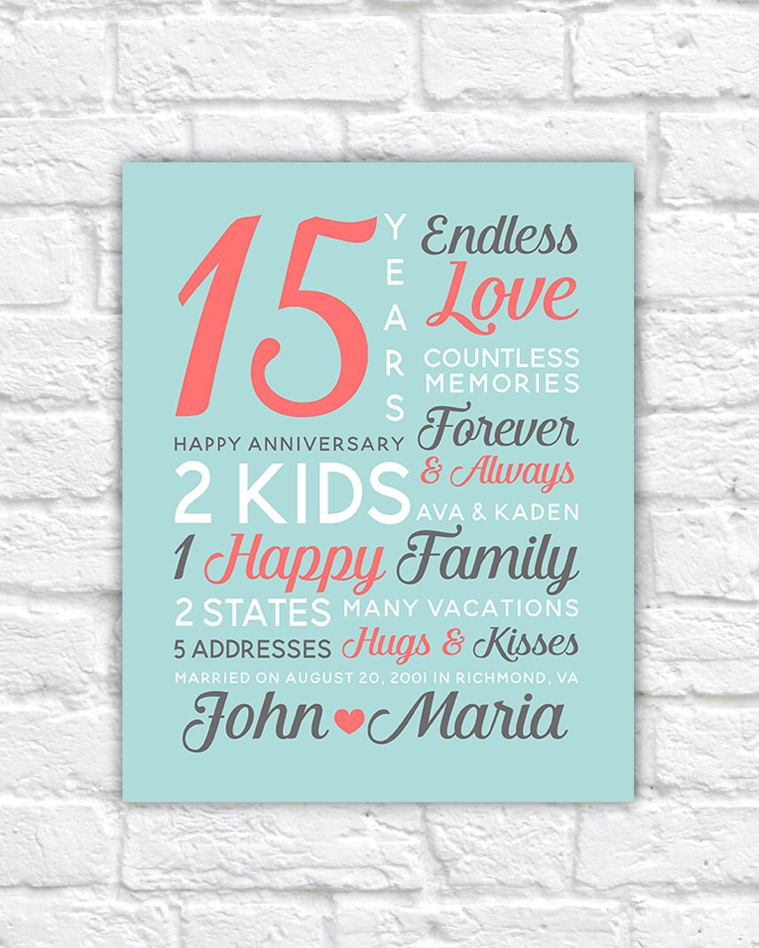 15 Year Wedding Anniversary Sign Personalized 15th Anniversary Gifts