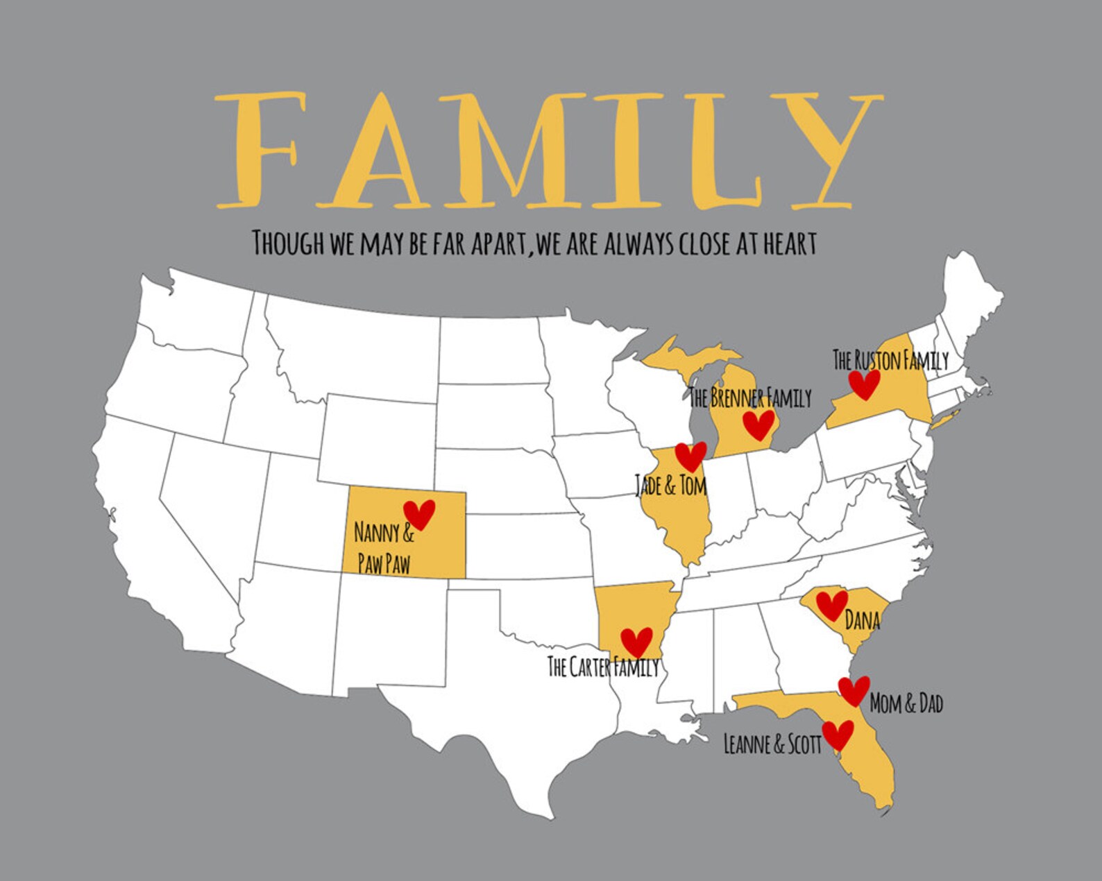Family Map Custom Art Personalized Map with Family | Etsy
