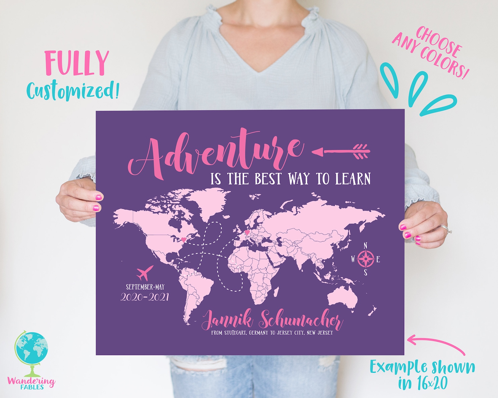 Study Abroad Map Gift for Foreign Exchange Student Adventure - Etsy