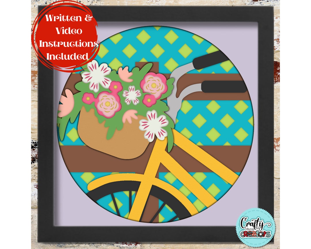 3D Spring Shadow Box Svg, Bicycle Basket Flowers Shadowbox Svg, Spring ...