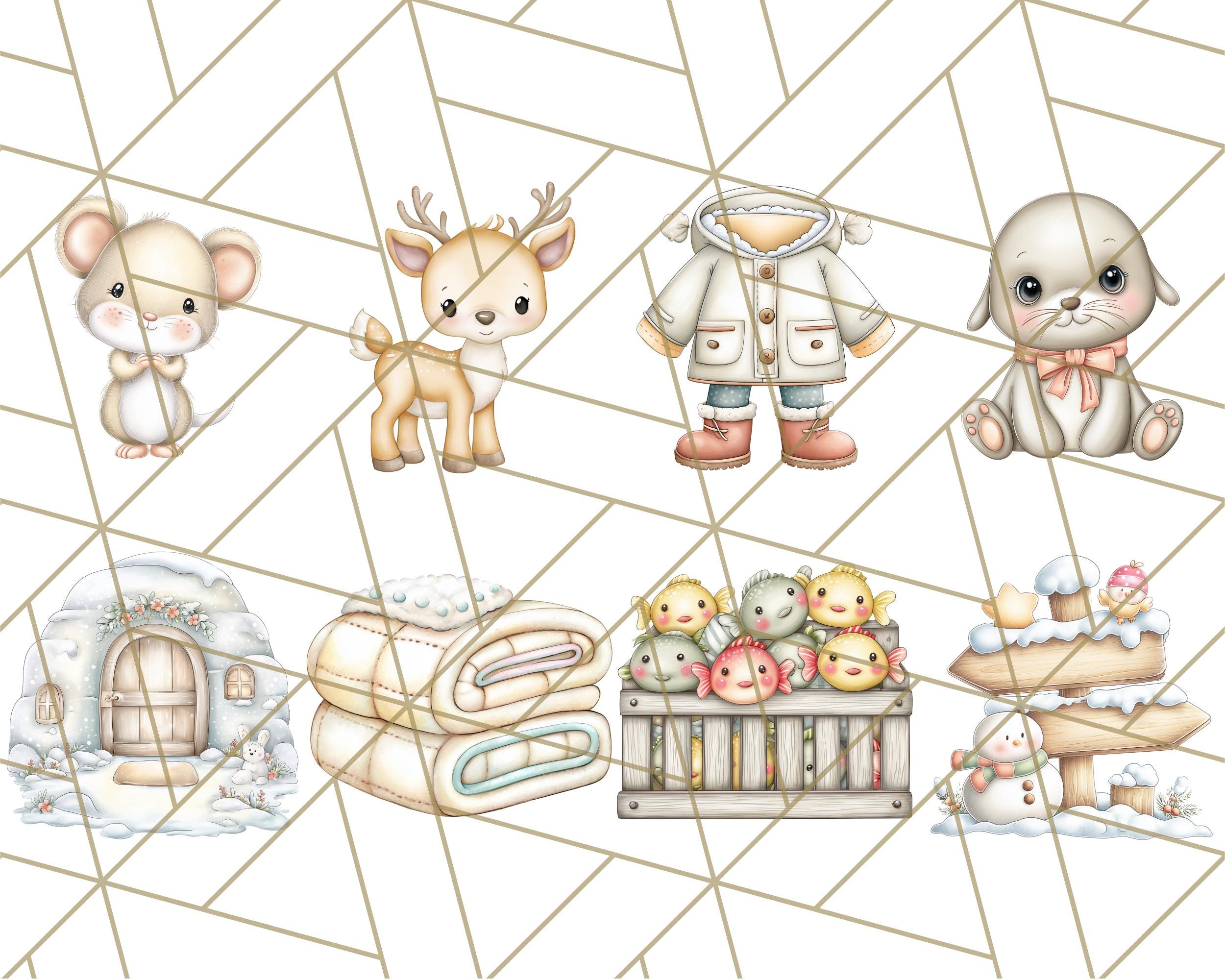 Arctic Animal Clipart, Cute Winter Animals PNG, Cartoon Polar Animals ...