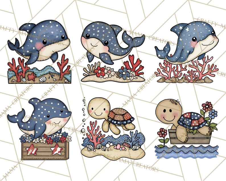 48 Png, Patriotic Ocean Animals Clipart, Red White Blue Watercolor PNG ...