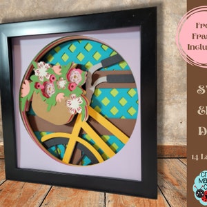 3D Spring Shadow Box Svg, Bicycle Basket Flowers Shadowbox Svg, Spring ...