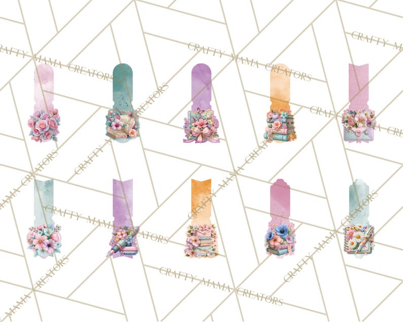 128 Bookish Blooms Clipart, Floral Reading Clipart, Magnetic Bookmark ...