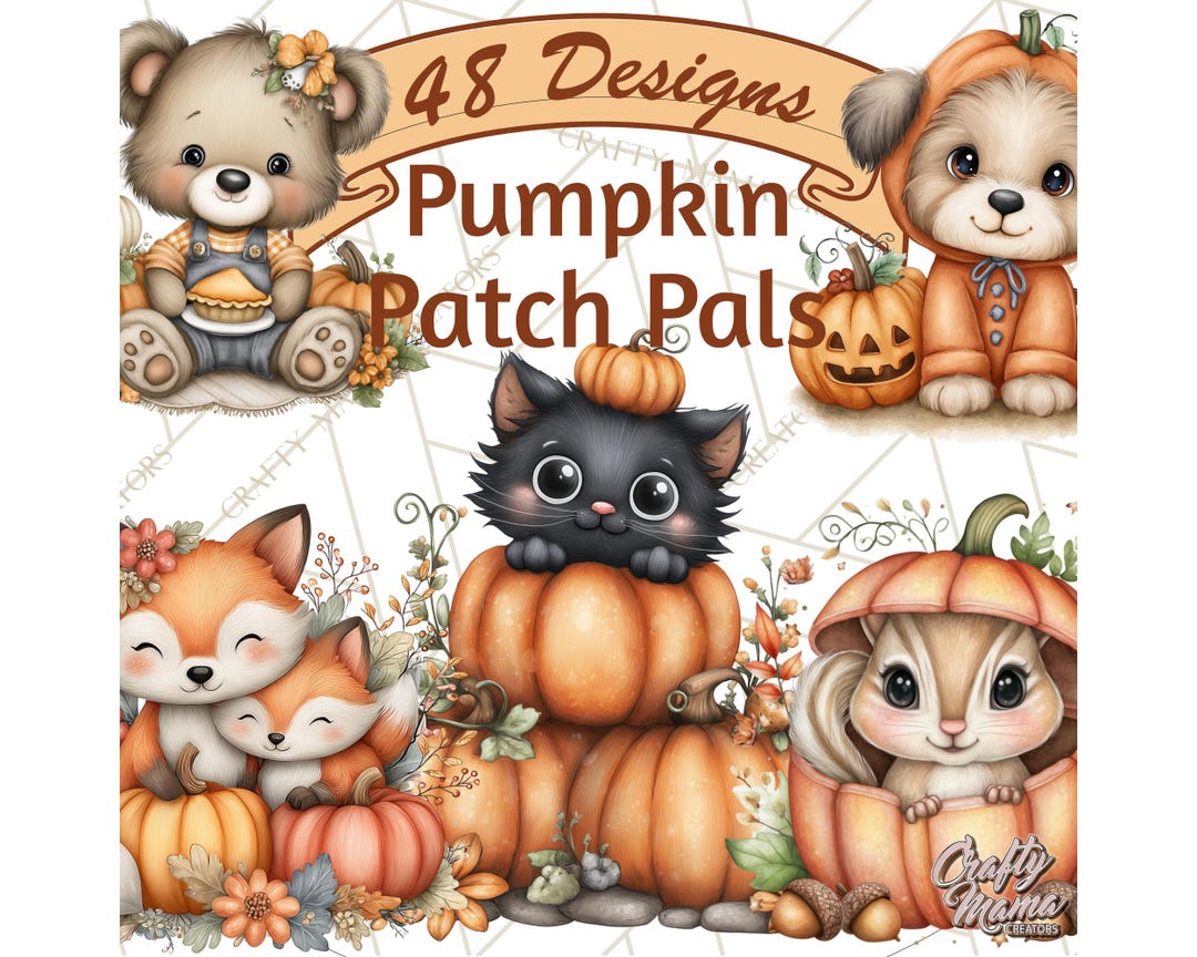 48 Png, Pumpkin Patch Animals PNG, Fall Woodland Clipart, Cute Animal ...