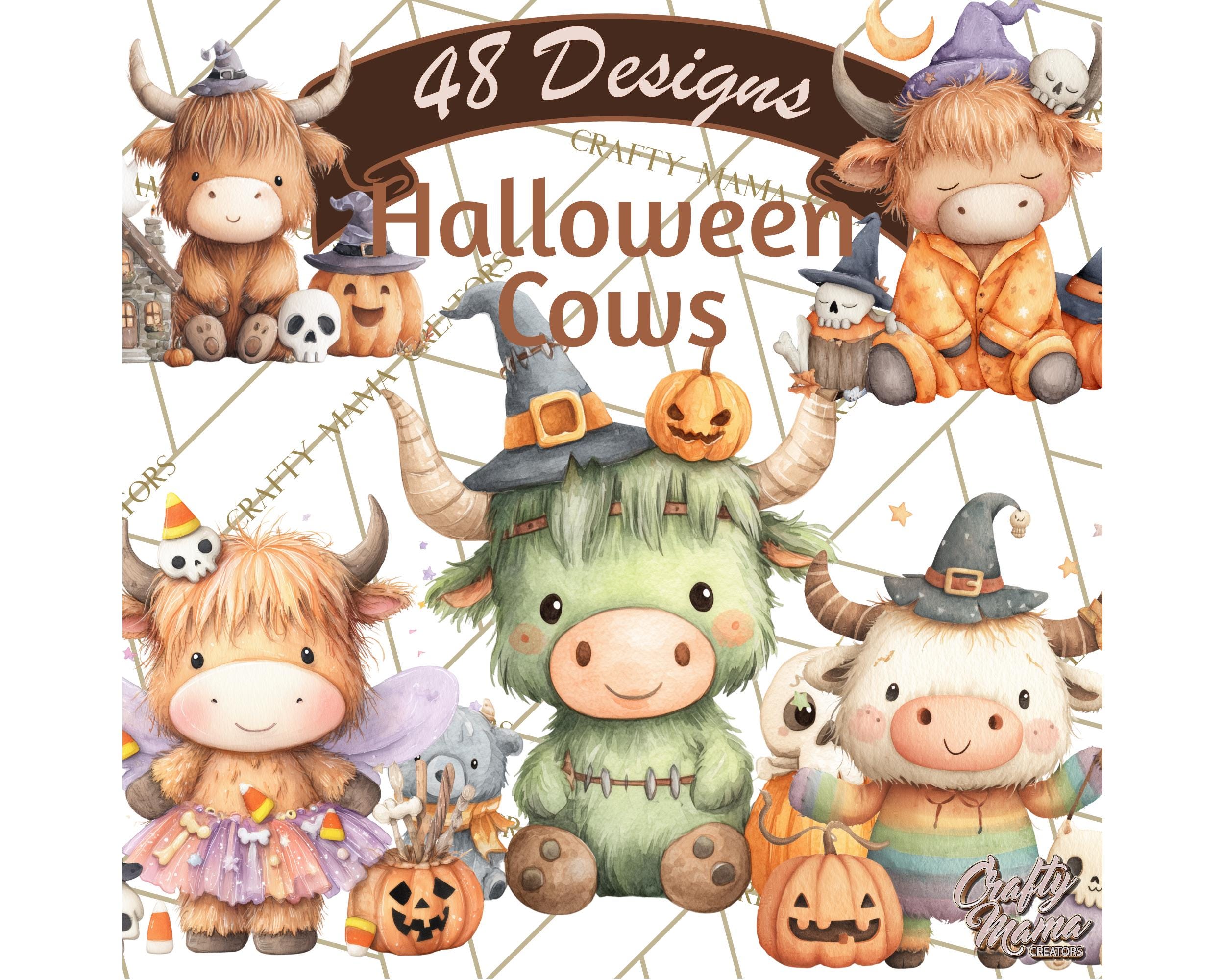 48 Png Halloween Highland Cows PNG, Cute Baby Cow Clipart, Watercolor ...