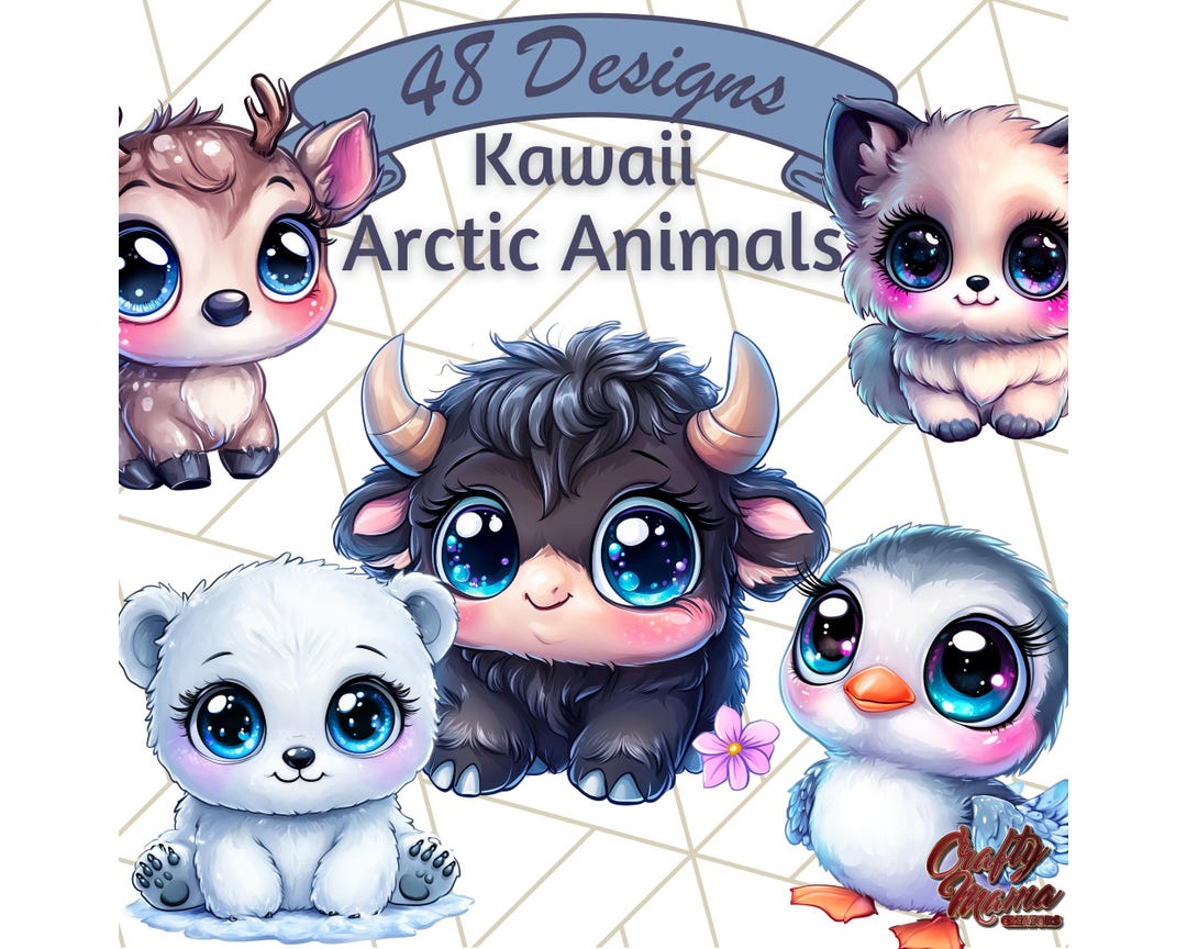 Arctic Animal Bundle, Cute Kawaii Polar Wildlife PNG, Winter Animals ...