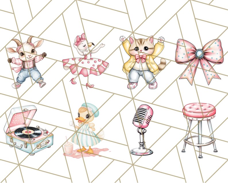 Sock Hop Animal Dance Party PNG Clipart, 1950s Animals in Poodle Skirts ...