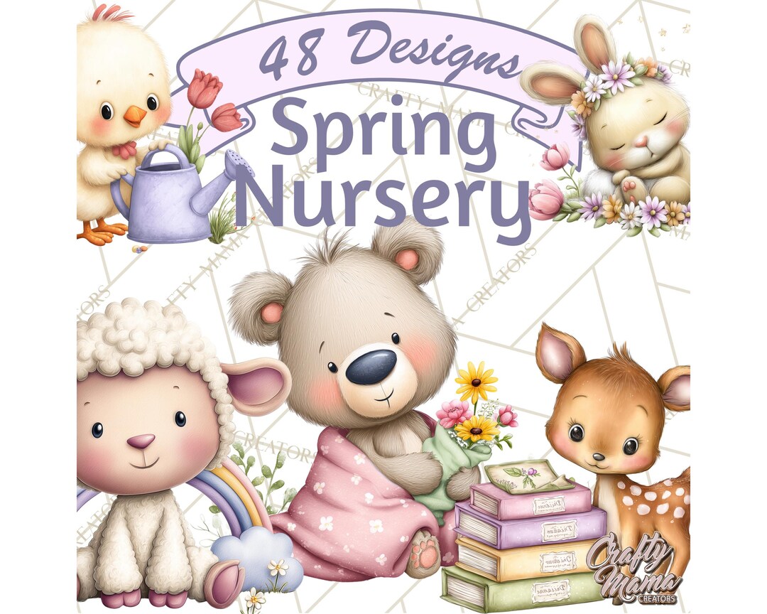 48 Png, Spring Baby Animal Clipart, Baby Animals PNG, Pastel Nursery ...