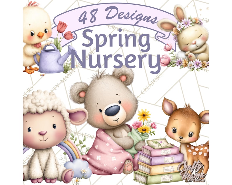 48 Png, Spring Baby Animal Clipart, Baby Animals PNG, Pastel Nursery ...