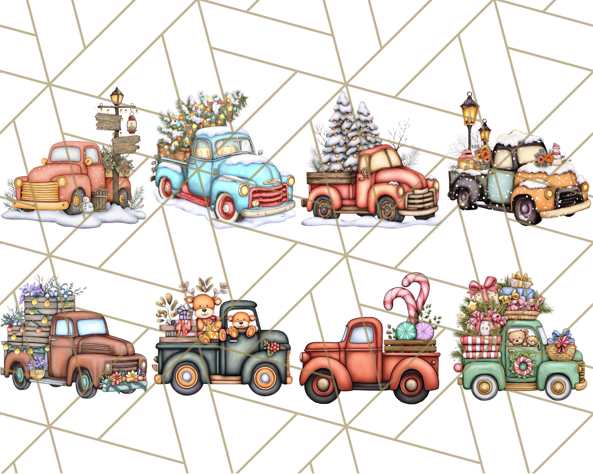 Vintage Christmas Truck Clipart PNG, Retro Holiday Pickup Clip Art ...