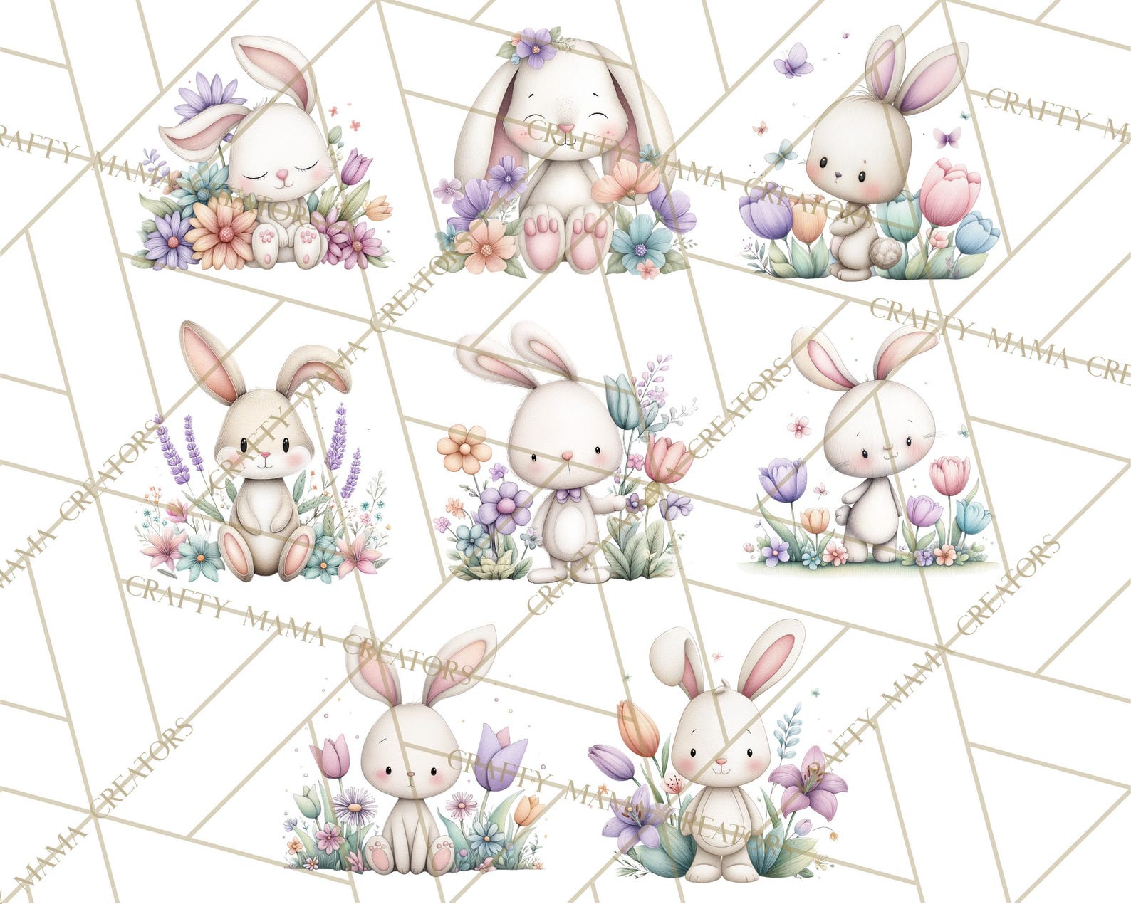 56 Png, Floral Easter Bunnies Clipart, Cute and Elegant Bunny Easter ...