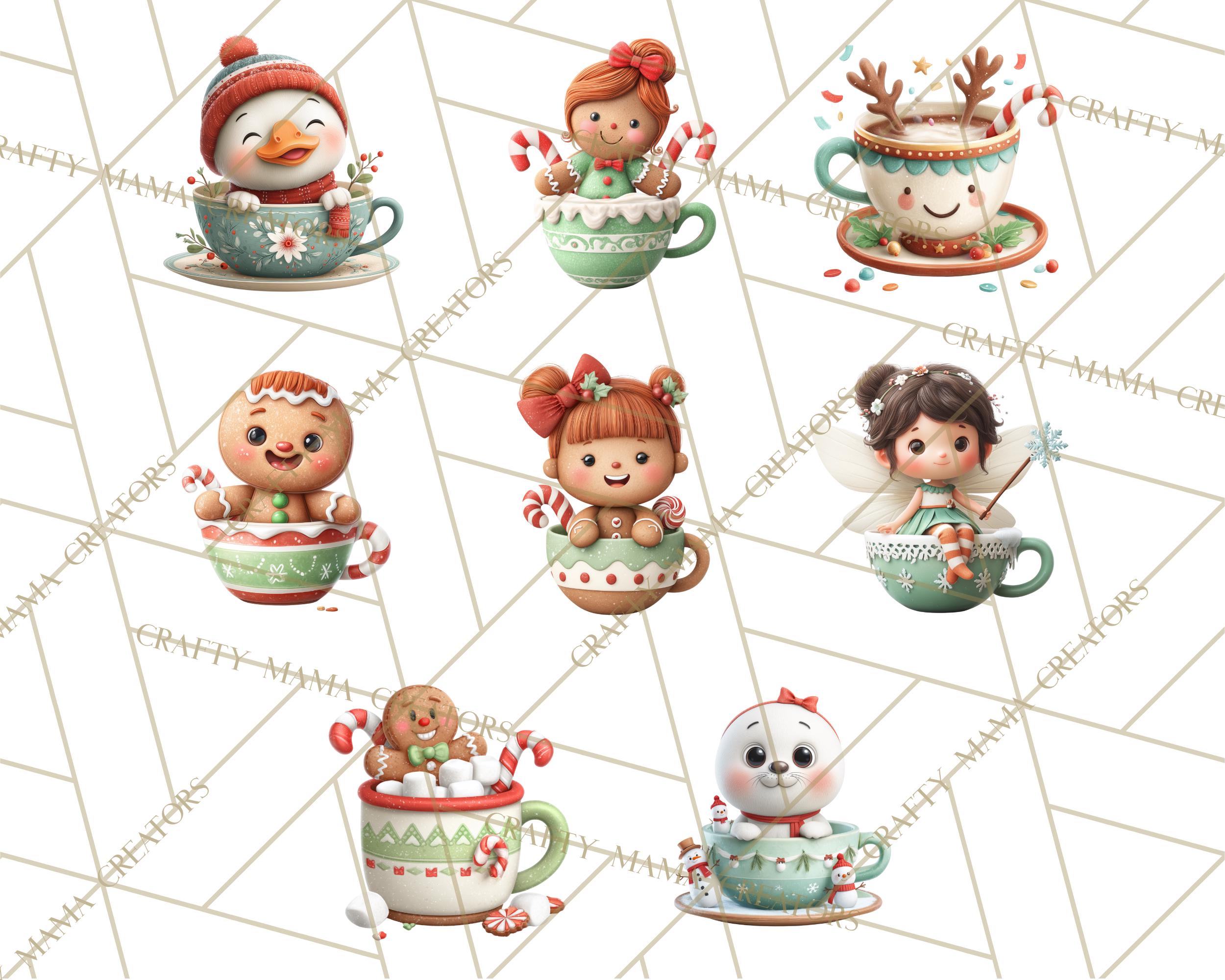 60 Png, Christmas Teacup Clipart, Cute Holiday Characters PNG, Santa ...