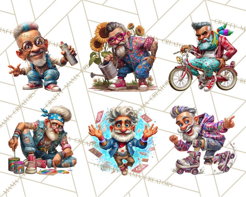 76 Png, Funky Grandpa Clipart PNG, Quirky Senior Character Art, Cool ...