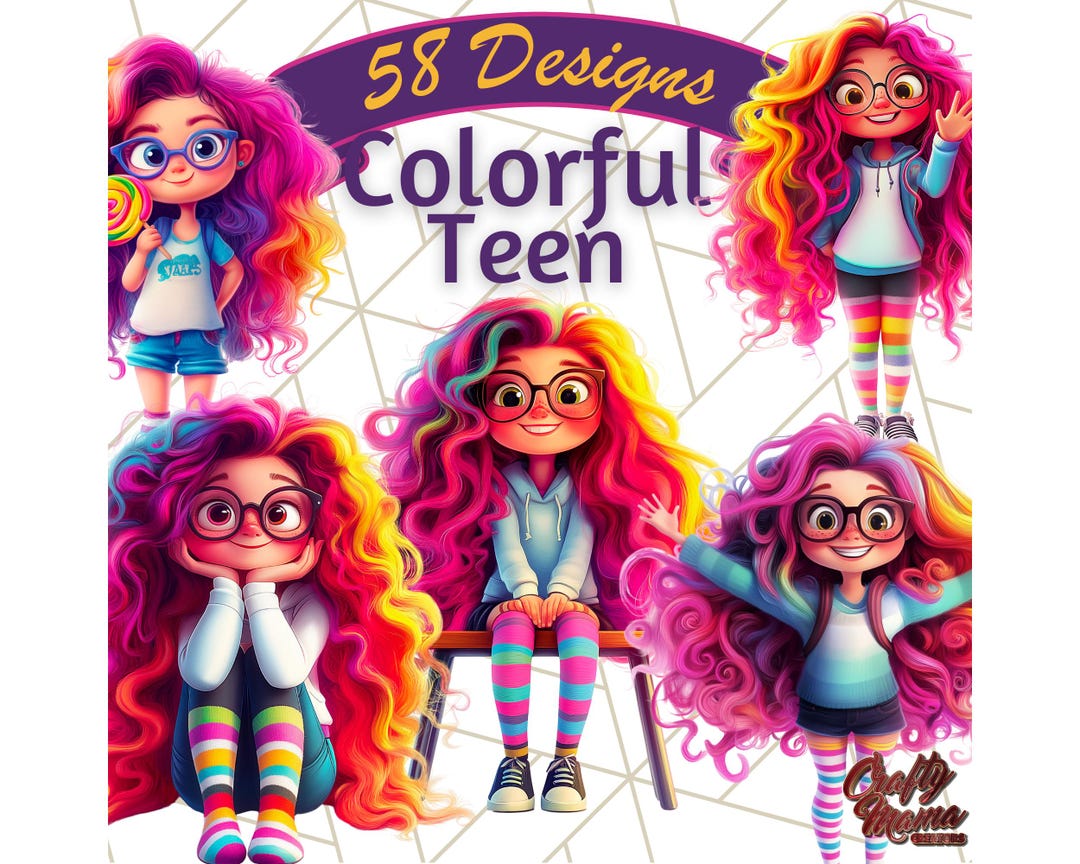 Colorful Teen Girl Clipart, Cute Teenager PNG, Fun Character Graphics ...