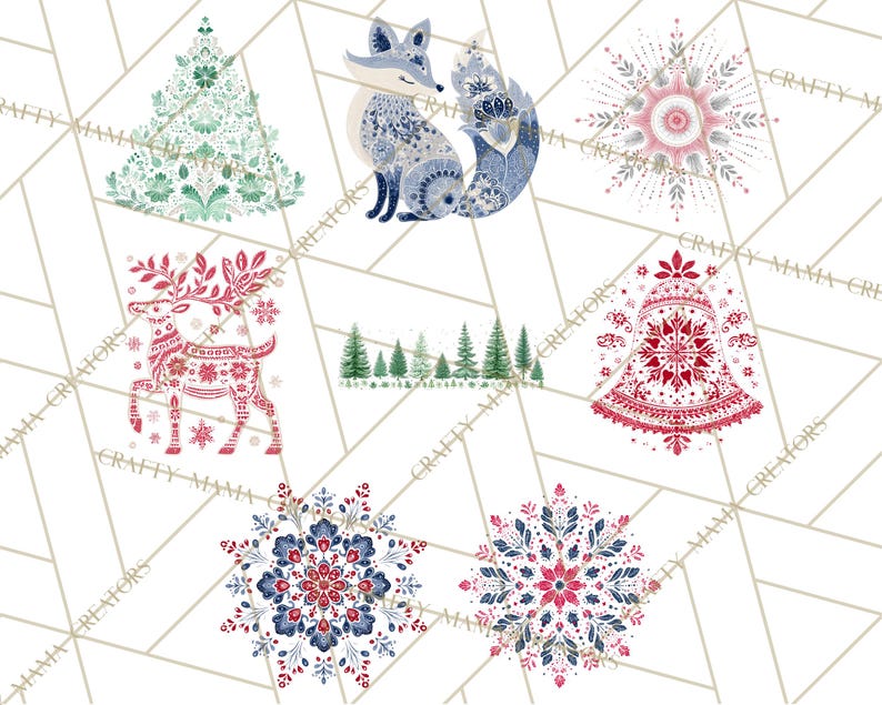 56 Png, Scandinavian Christmas Clipart, Nordic Folk Art PNG, Winter ...