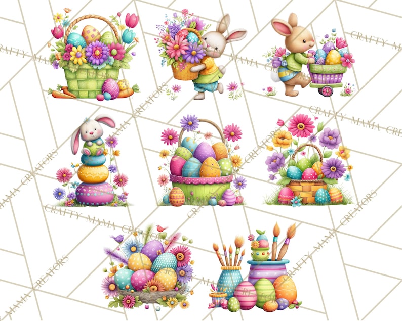 52 Png, Easter Bunny Clipart, Spring Animals PNG, Colored Eggs Clip Art ...