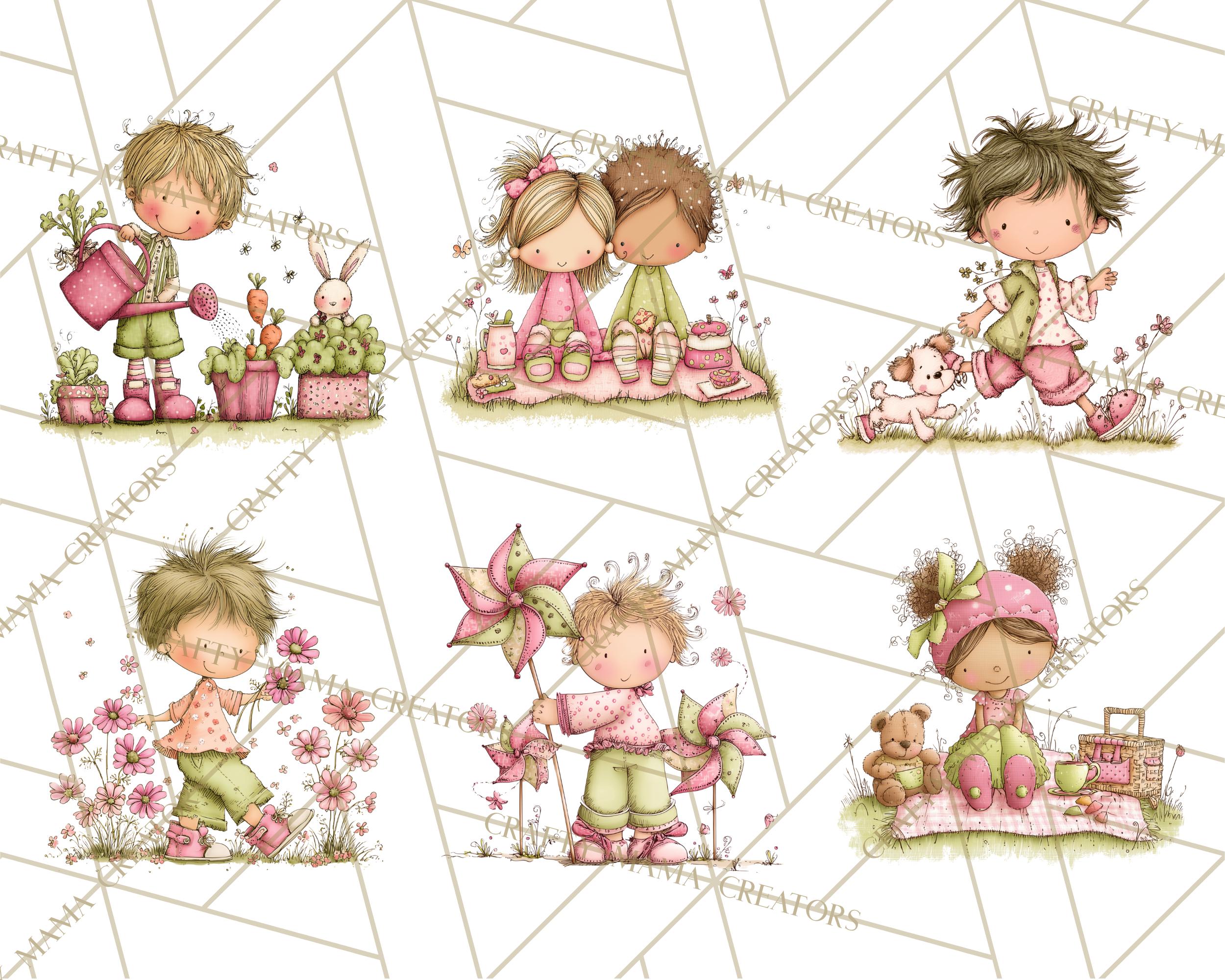 48 Png Spring Kids Clipart Playing Outdoors, Summer Children Having Fun ...