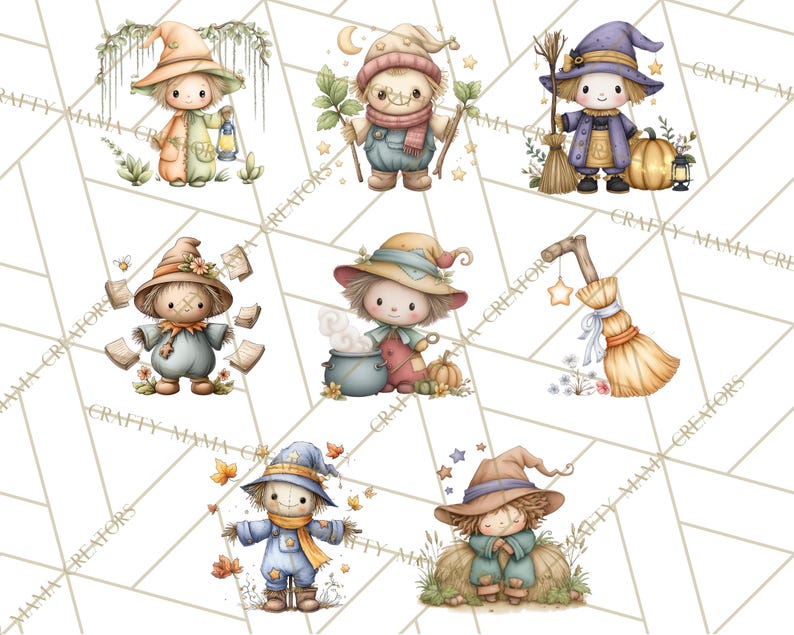 56 Png, Spooky Scarecrows PNG, Whimsical Halloween Clipart, Fall ...