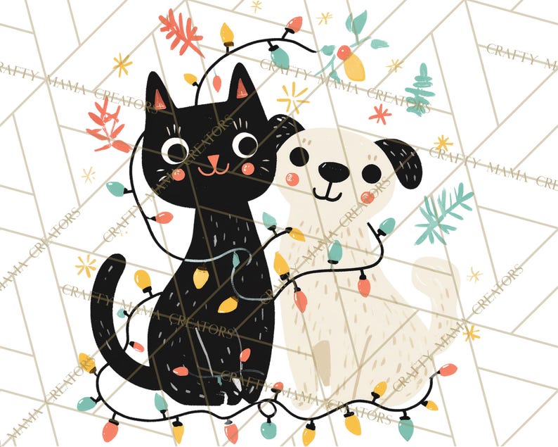 52 Png, Bold Graphic Christmas Pets PNG, Modern Holiday Cat and Dog ...