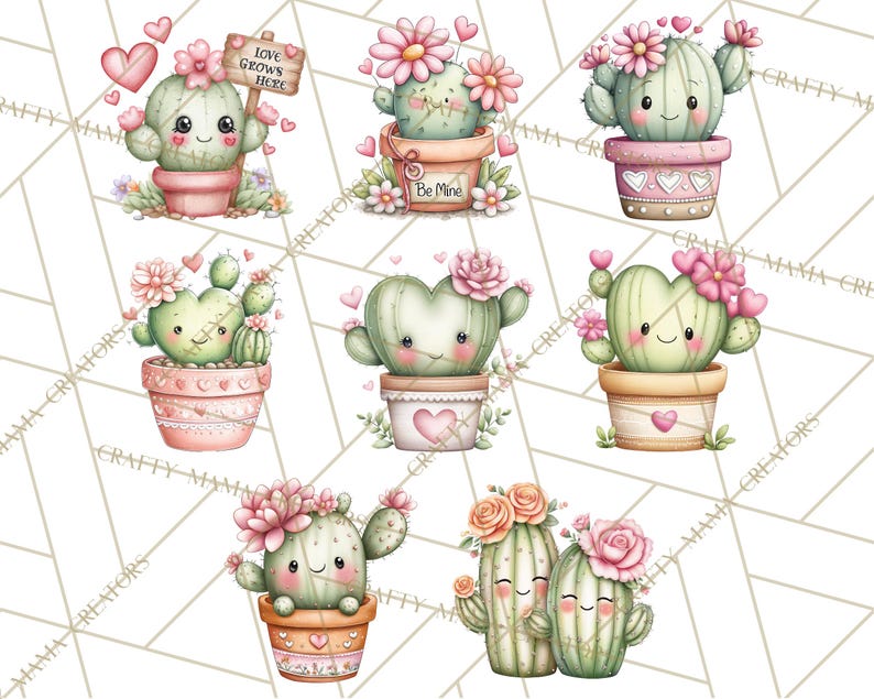 60 Png, Cute Cactus Valentine Clipart, Love Plant PNG, Adorable Heart ...