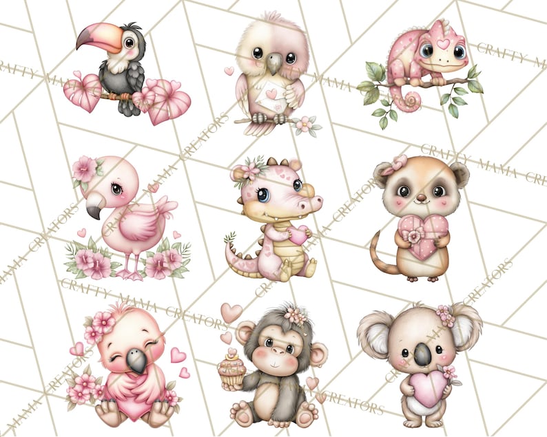 72 Png Adorable Valentine Jungle Animals Clipart, Cute Safari Hearts ...