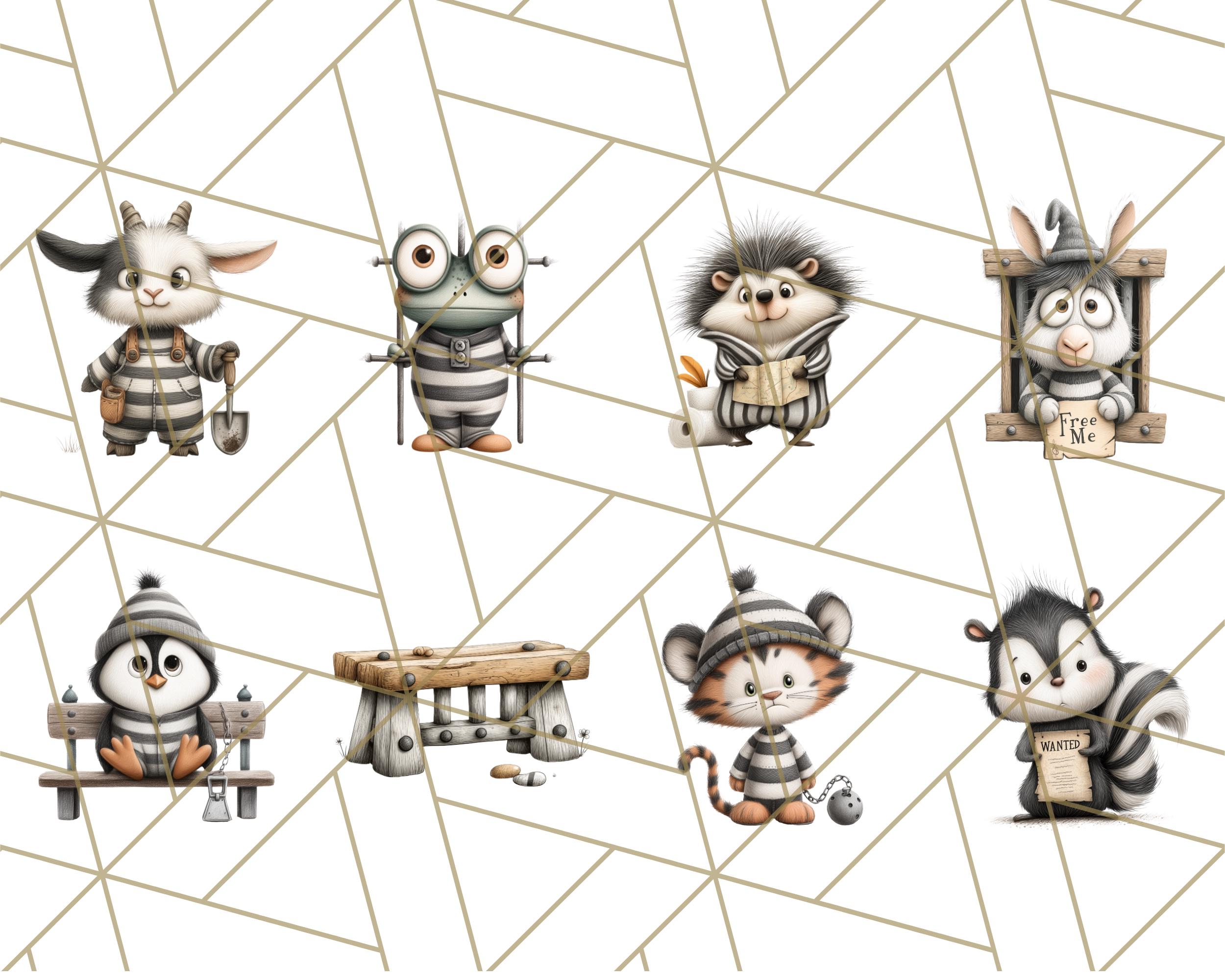 Adorable Animals in Jail Clipart PNG, Cute Animal Prisoner Clip Art ...
