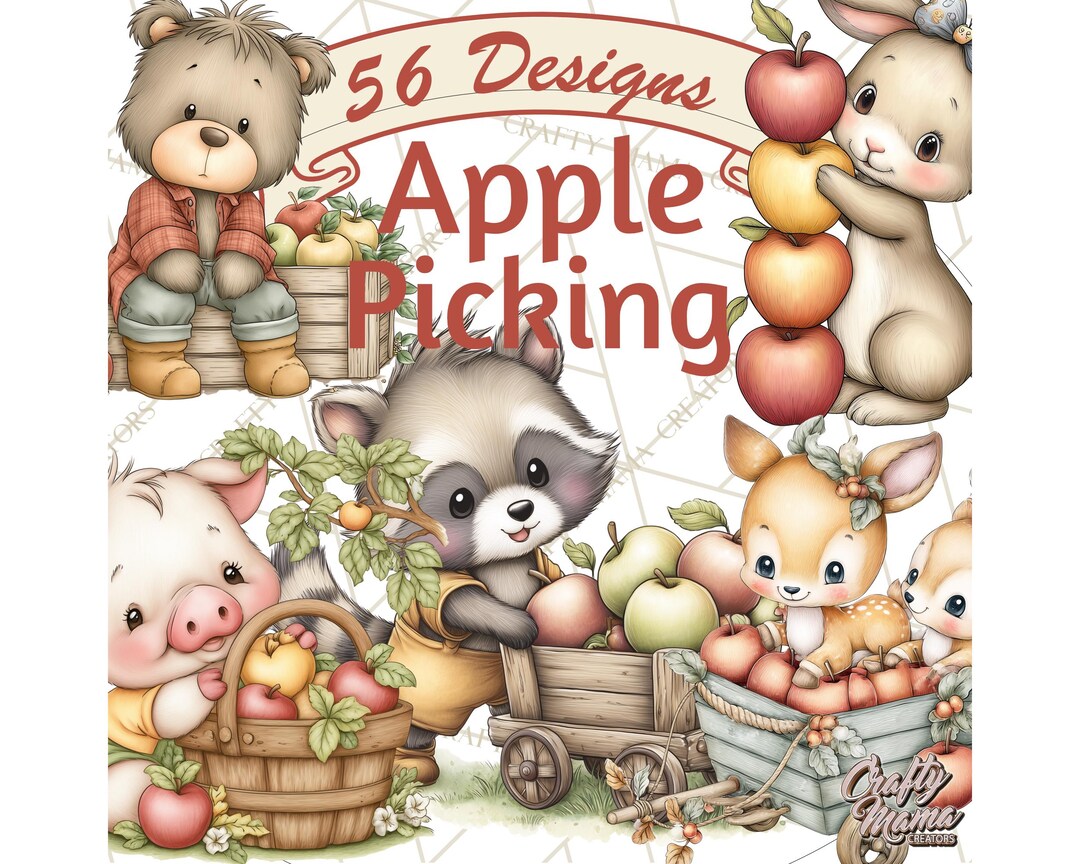 56 Png, Watercolor Apple Orchard Animals Clipart PNG, Fall Animal ...