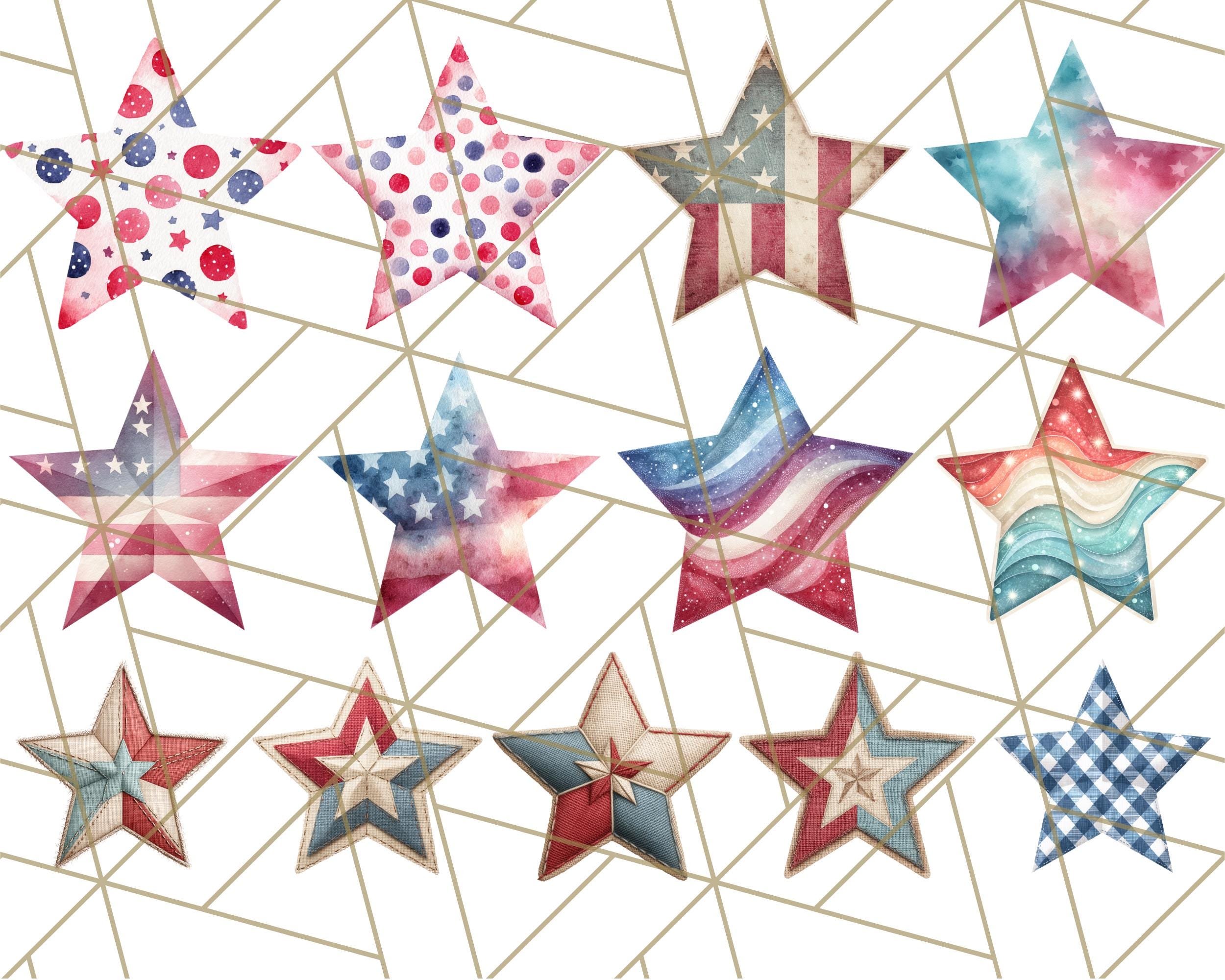 Patriotic Star Clipart PNG, Red White and Blue Puffy Star Clip Art ...