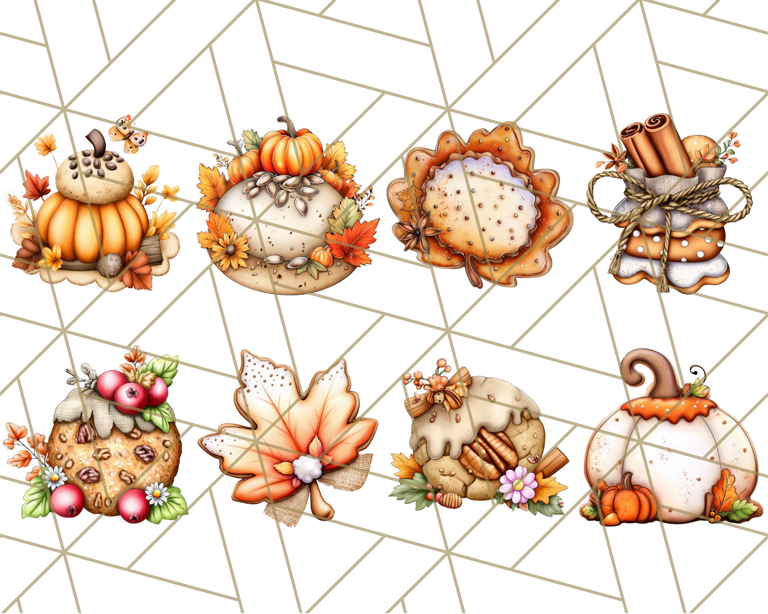 Fall Cookie Clipart PNG, Autumn Cookies With Pumpkins and Leaves, Cute ...