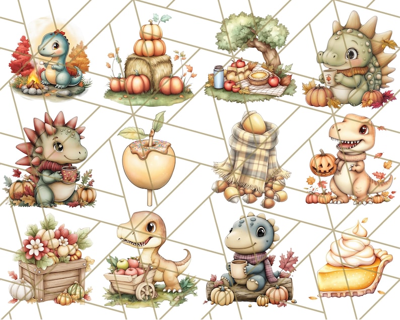 Fall Dinosaur Clipart PNG, Cute Autumn Dinosaurs and Fall Elements Clip ...