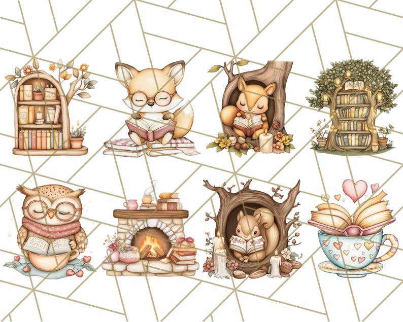 Bookish Animals Clipart PNG, Cute Reading Animals Clip Art, Animal ...
