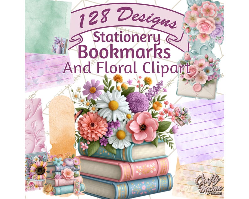 128 Bookish Blooms Clipart, Floral Reading Clipart, Magnetic Bookmark ...