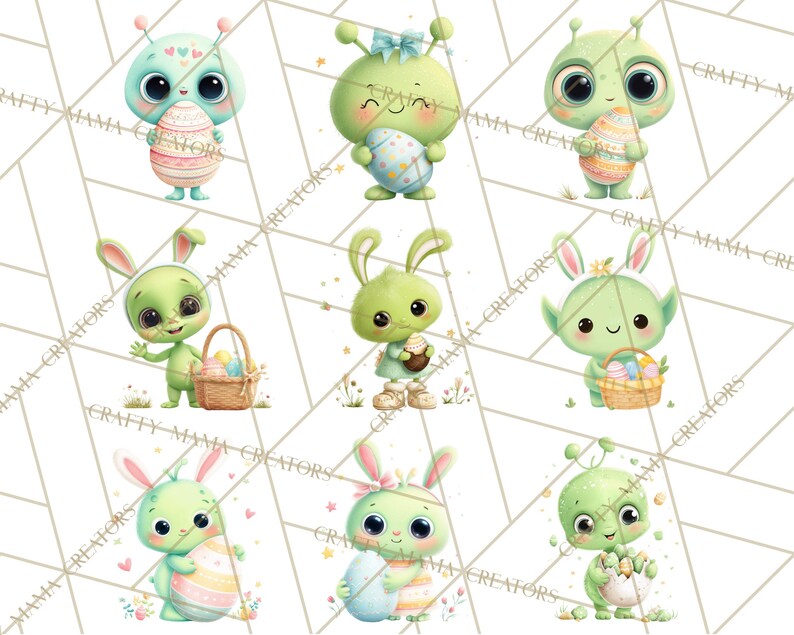 72 Png, Alien Easter Clipart, Cute Green Alien Easter Eggs, Cartoon ...