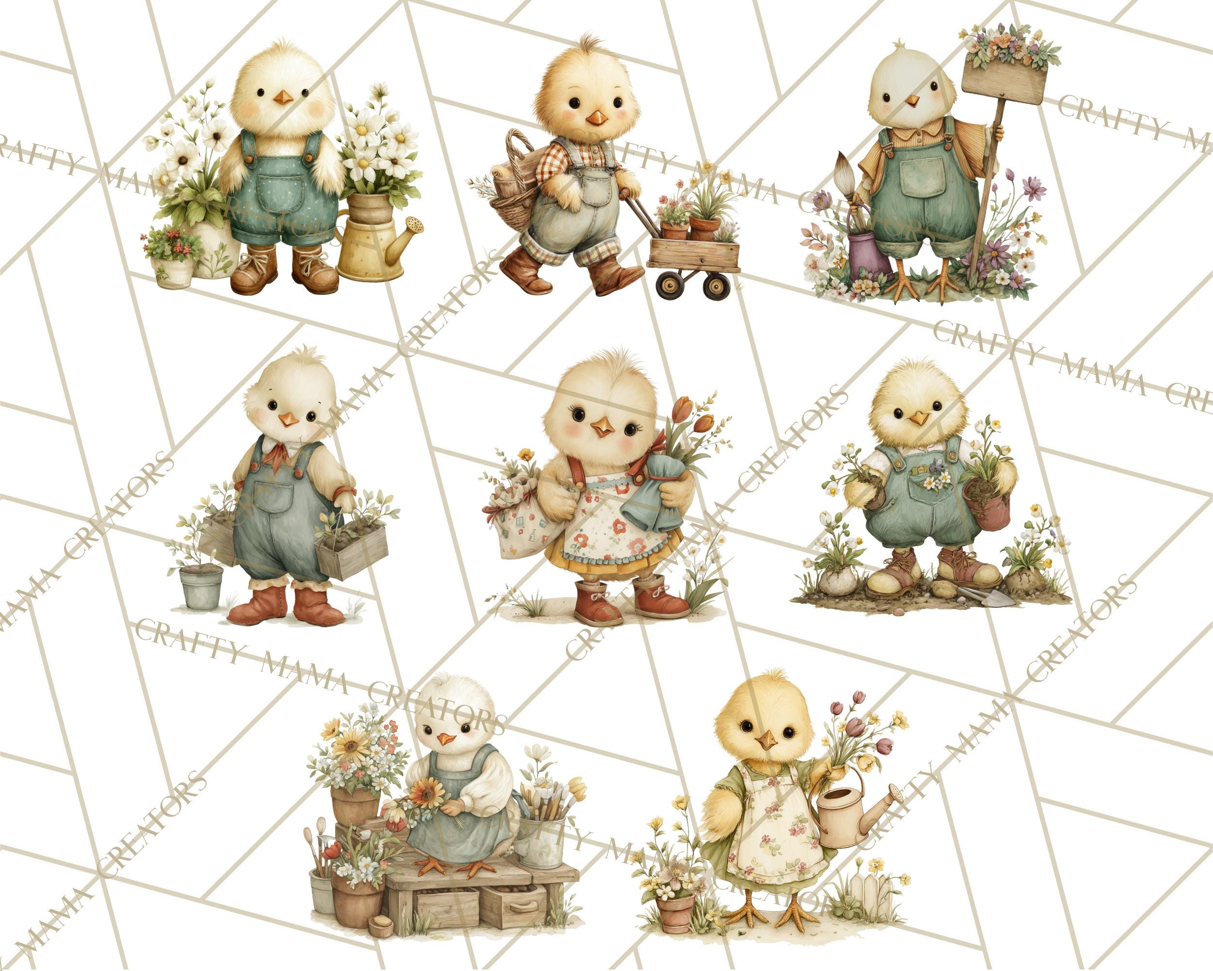60 Png, Vintage Spring Chicks Clipart, Cute Baby Chick Gardening Clip ...