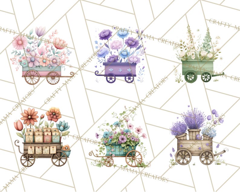 48 Png, Whimsical Flower Carts PNG, Floral Market Clipart, Spring ...