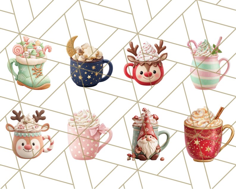 Christmas Coffee Mugs Clipart 60 PNG Files, Festive Holiday Cups, Cozy ...