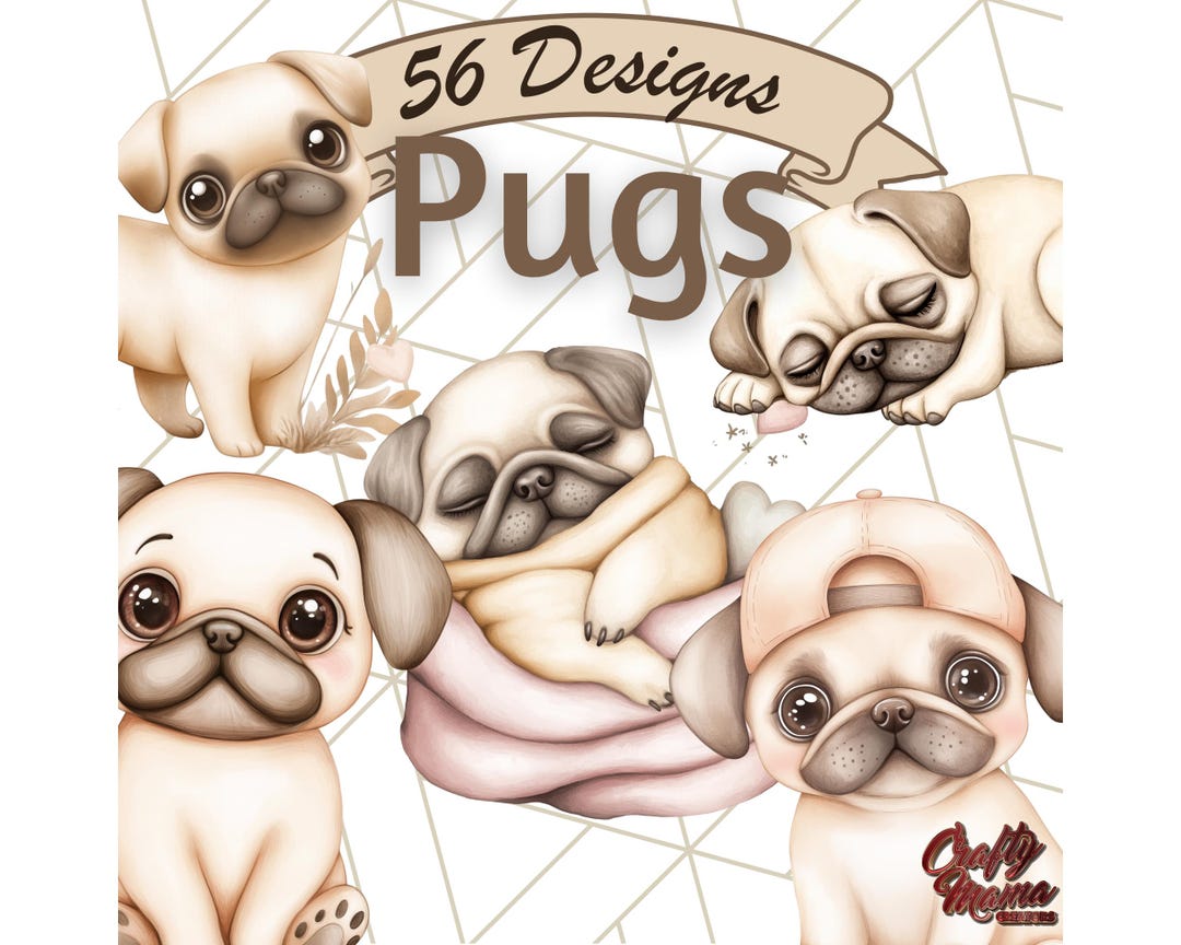 Cute Pug Clipart, Adorable Dog PNG, Sleeping Pug, Sitting Puppy, Funny ...