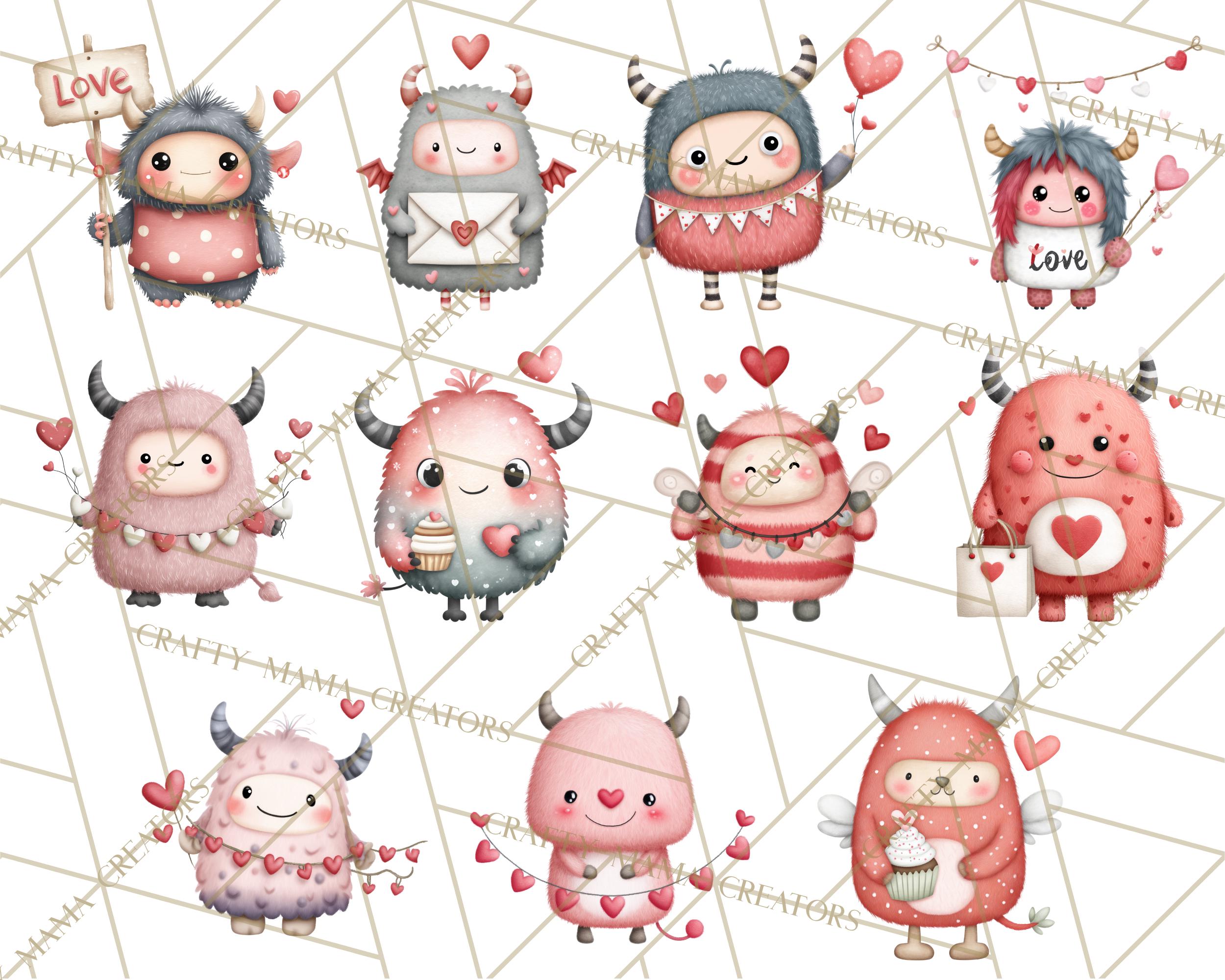 80 Png, Love Monster Clipart, Valentine Cute Monster PNG, Kawaii ...