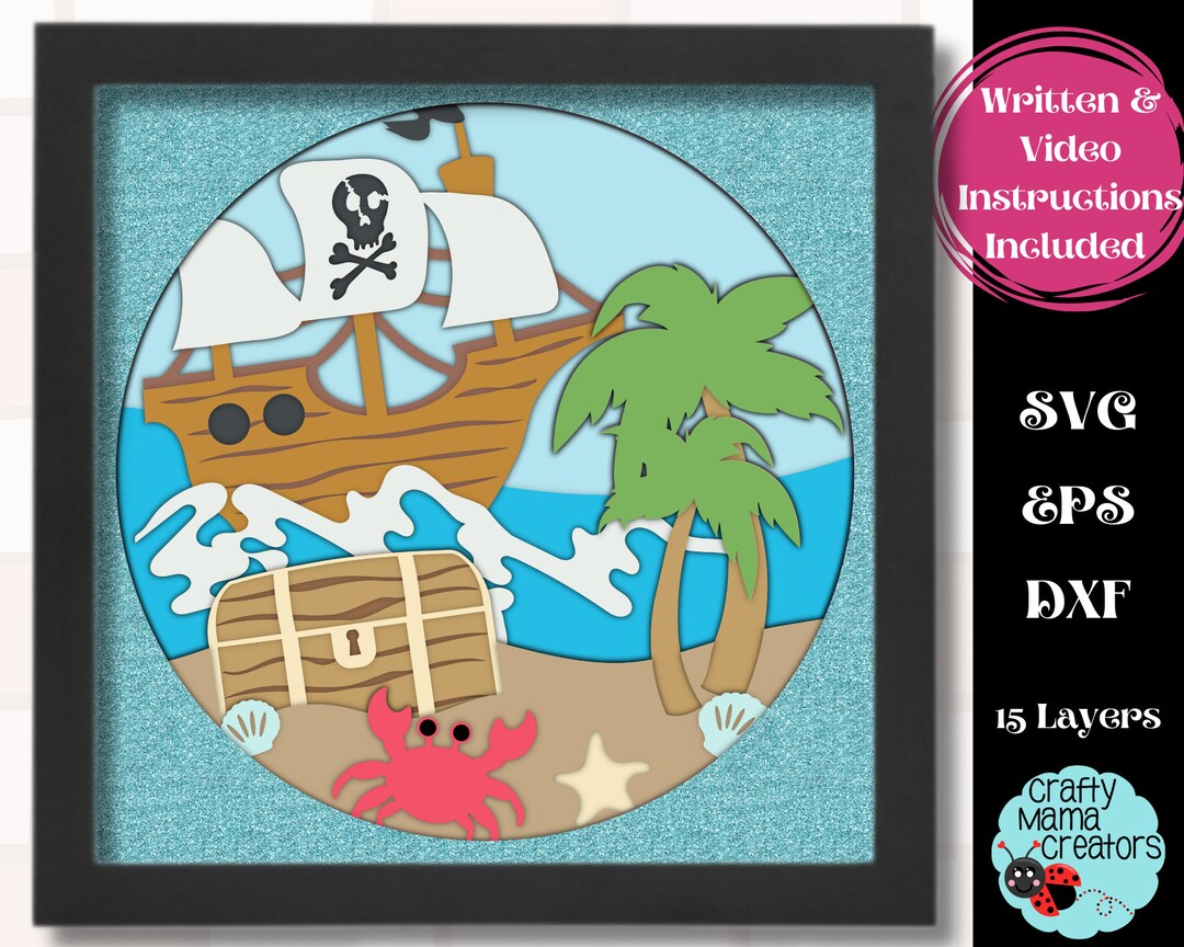 3D Pirate Shadow Box Svg Pirate Ship Shadow Box SVG Treasure - Etsy
