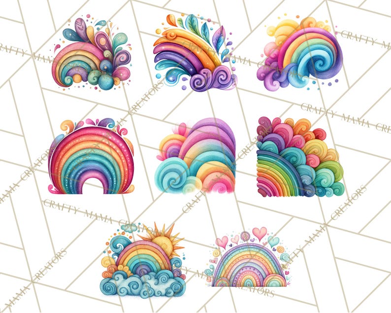 64 Png, Sketchy Rainbow Doodle Clipart PNG, Whimsical Colorful Arches ...